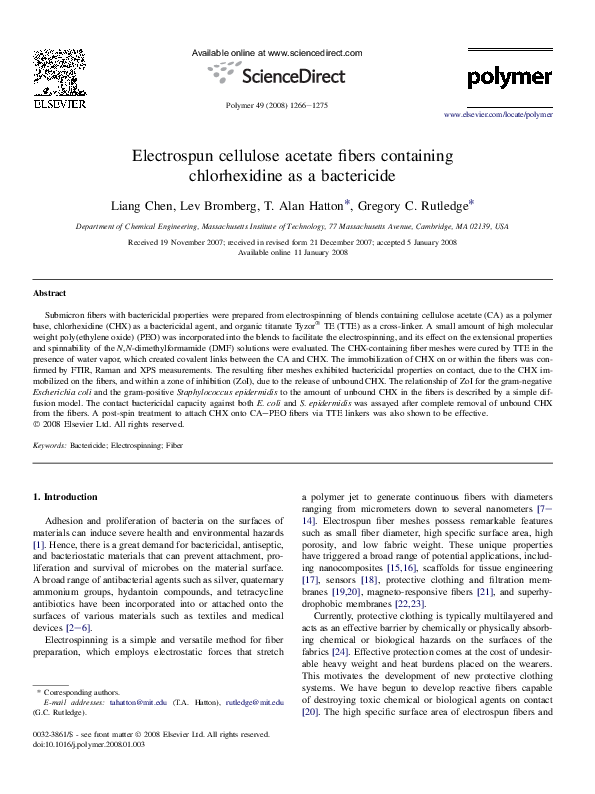 (PDF) Electrospun cellulose acetate fibers containing chlorhexidine as a bactericide