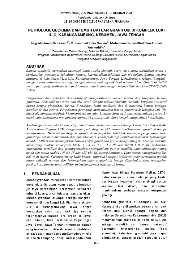 (PDF) PETROLOGI, GEOKIMIA DAN UMUR BATUAN GRANITOID DI KOMPLEK LUK- ULO ...