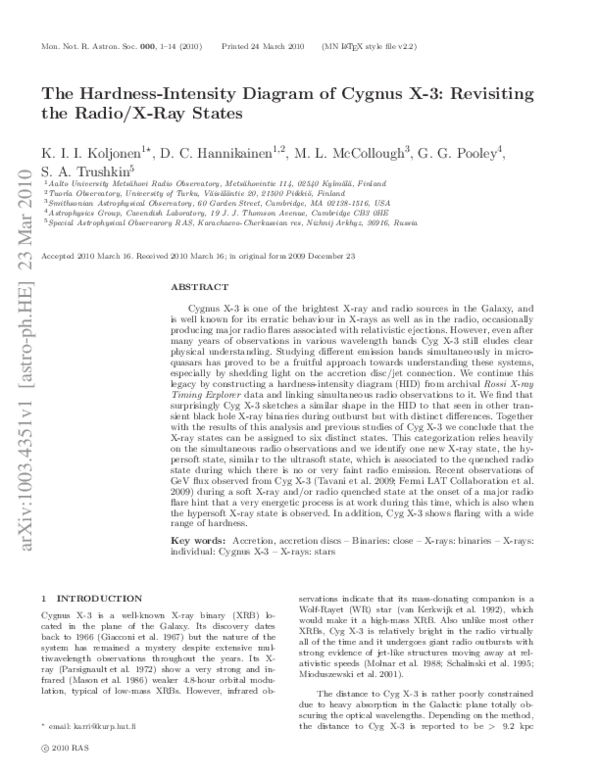 (PDF) The hardness-intensity diagram of Cygnus X-3: revisiting the ...