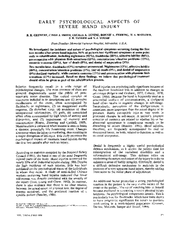(PDF) Early psychological aspects of severe hand injury