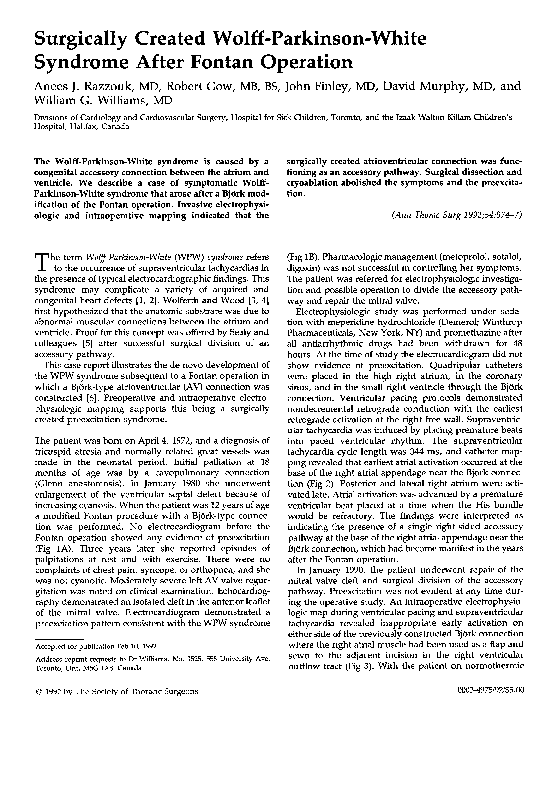 (PDF) Surgically created Wolff-Parkinson-White syndrome after fontan ...