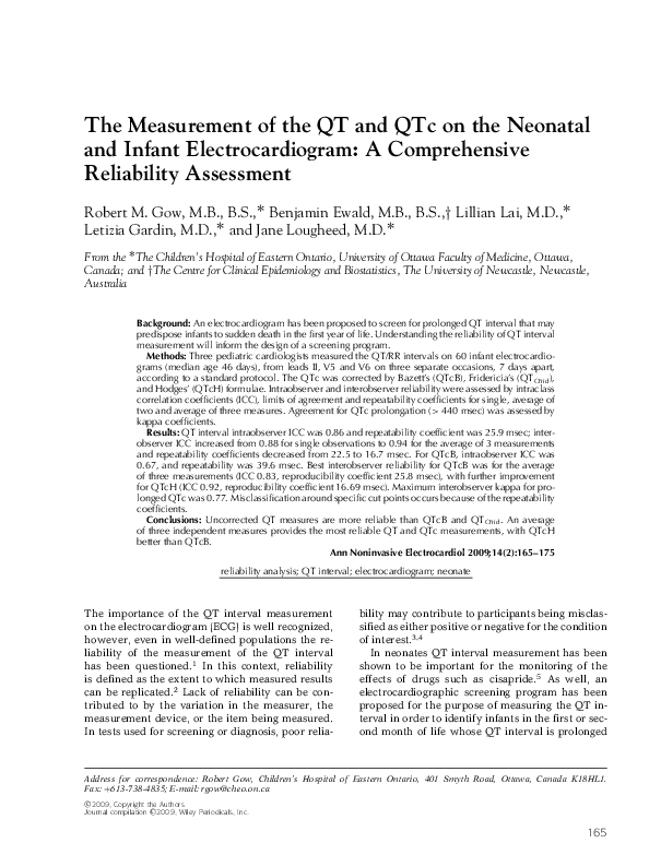(PDF) The Measurement of the QT and QTc on the Neonatal and Infant ...
