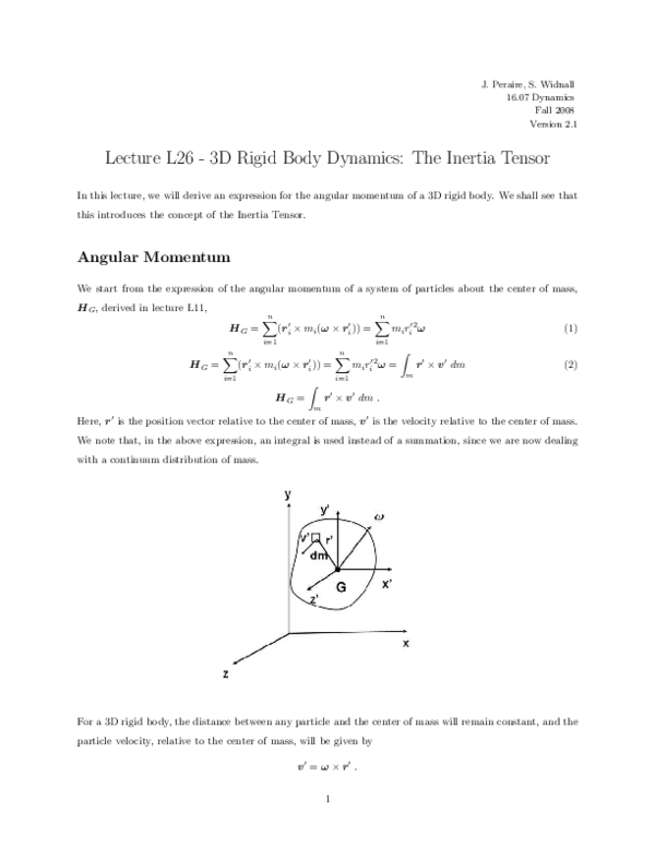 (PDF) 3D Rigid Body Dynamics: The Inertia Tensor