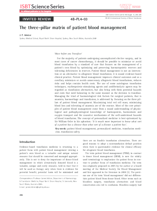 (PDF) The three‐pillar matrix of patient blood management