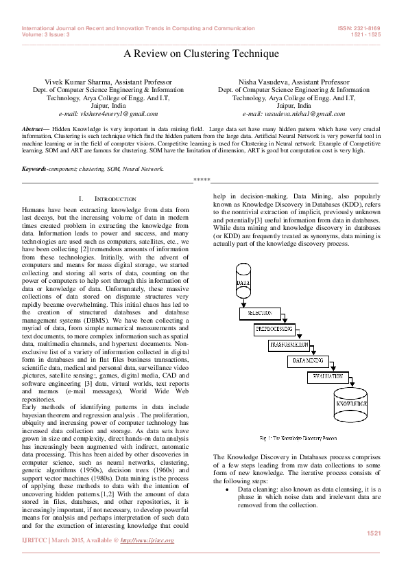(PDF) A Review on Clustering Technique