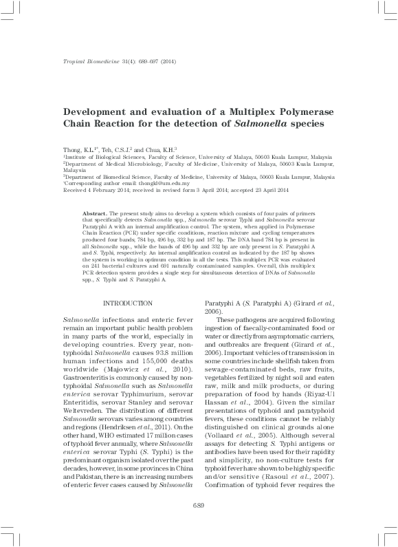 Development And Evaluation Of A Multiplex Polymerase Chain Reaction For The Detection Of