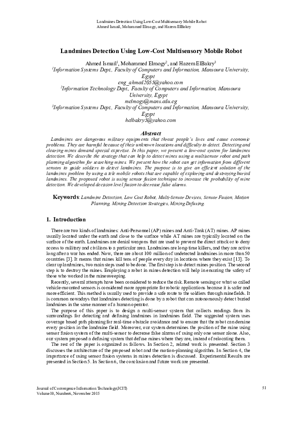 Landmines Detection Using Low-Cost Multisensory Mobile Robot