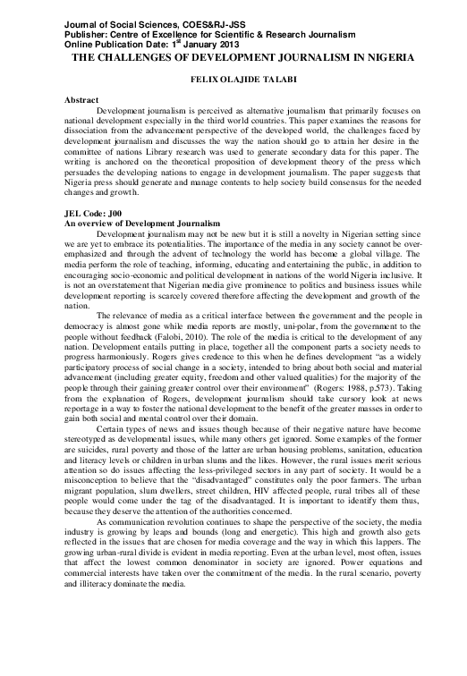 (PDF) The challenges of development of Journalism in Nigeria