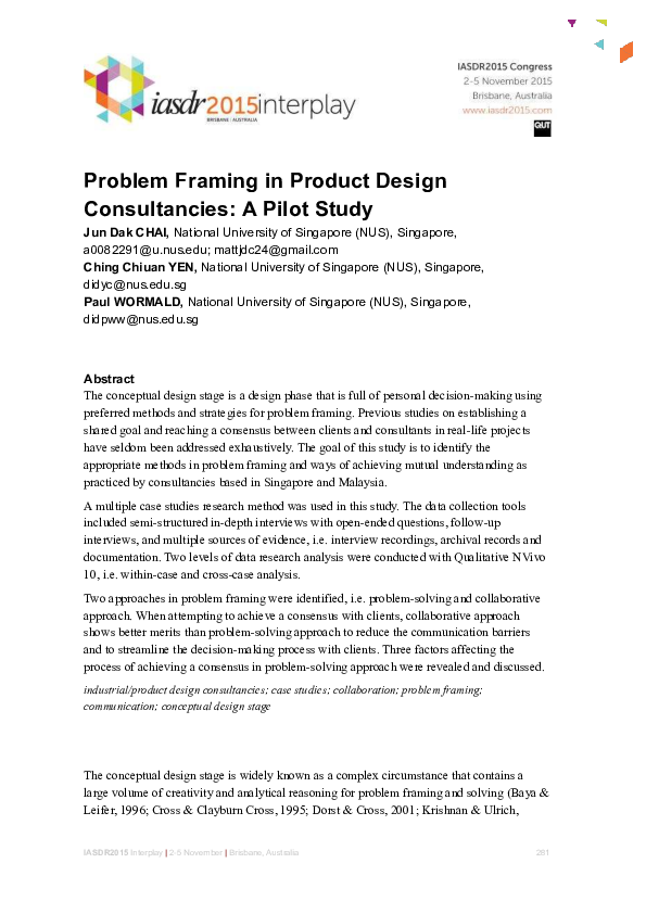 (PDF) Problem Framing in Product Design Consultancies: A Pilot Study ...