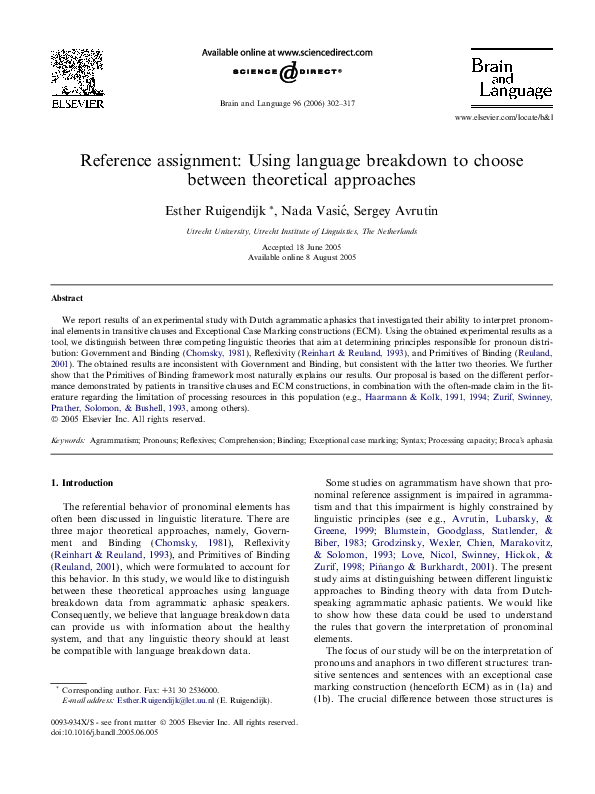 (PDF) Reference assignment: Using language breakdown to choose between ...