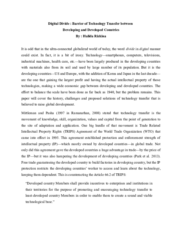 (DOC) Digital Divide : Barrier of Technology Transfer between ...