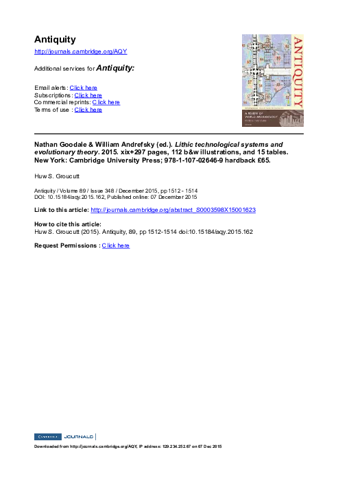 (PDF) review of Nathan Goodale & William Andrefsky (eds.), Lithic ...