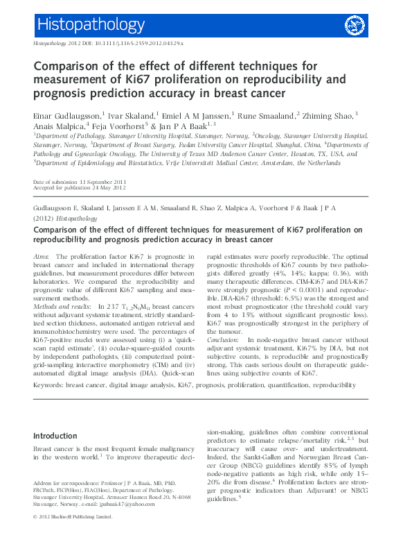 (PDF) Analytical validation of a standardized scoring protocol for Ki67 ...