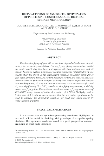 (PDF) DEEP-FAT FRYING OF YAM SLICES: OPTIMIZATION OF PROCESSING ...