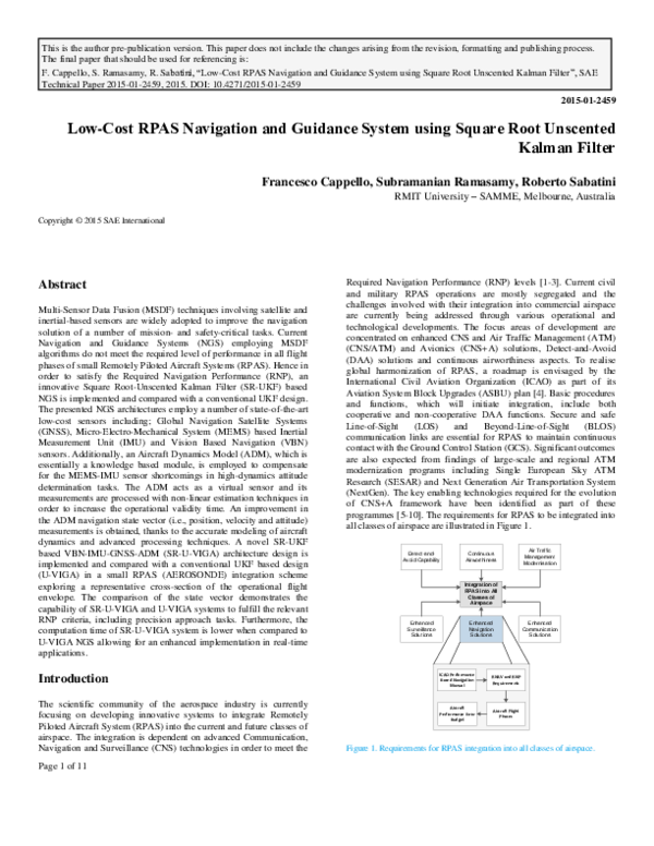 Pdf Low Cost Rpas Navigation And Guidance System Using Square Root Unscented Kalman Filter