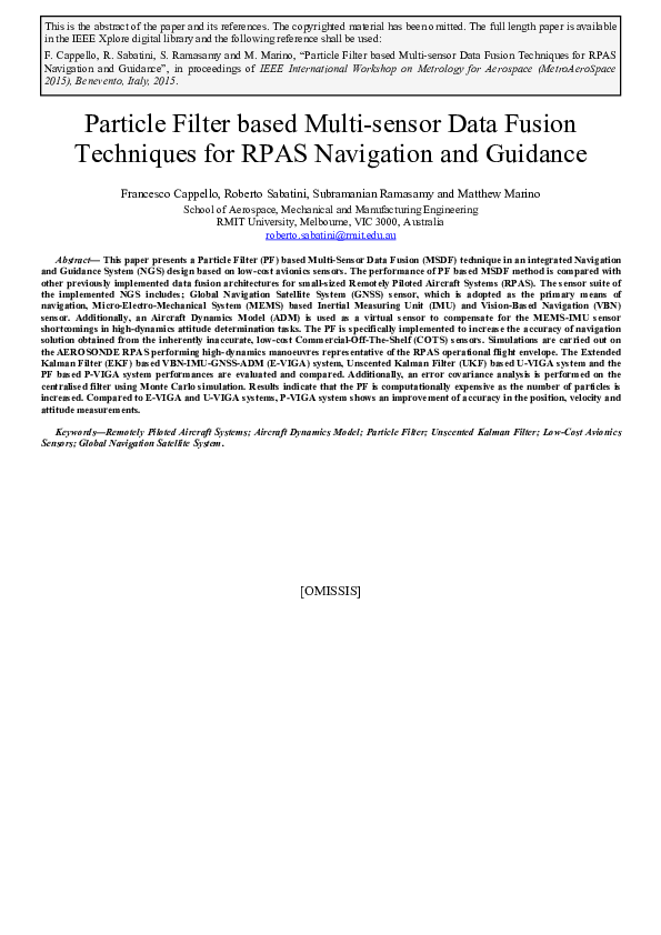 Pdf Particle Filter Based Multi Sensor Data Fusion Techniques For