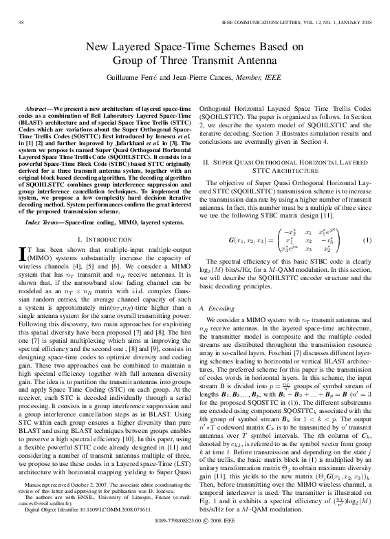 Pdf New Layered Space Time Schemes Based On Group Of Three Transmit