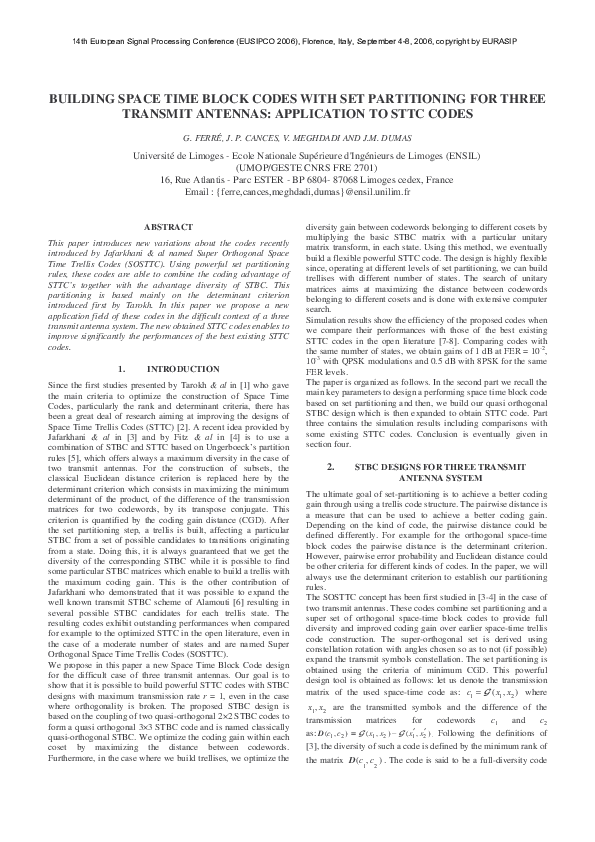 Pdf Building Space Time Block Codes With Set Partitioning For Three