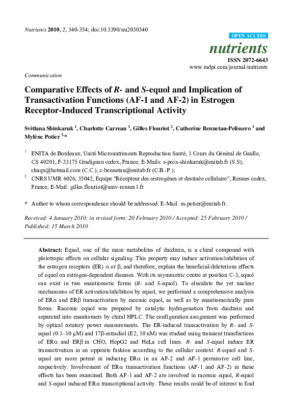 (PDF) Comparative Effects of R- and S-equol and Implication of ...