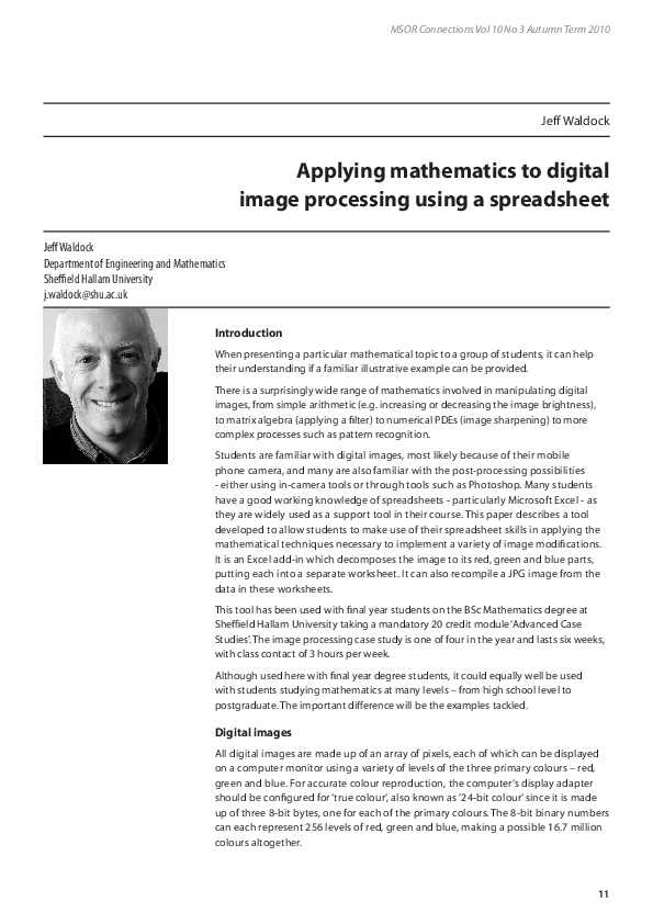 (PDF) Applying mathematics to digital image processing using a spreadsheet