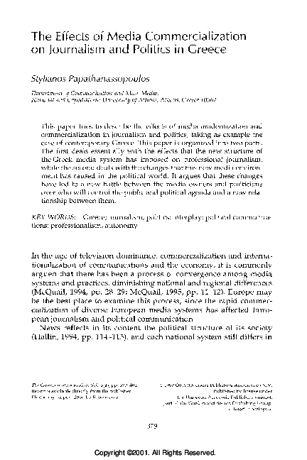 (PDF) The effects of media commercialization on journalism and politics ...