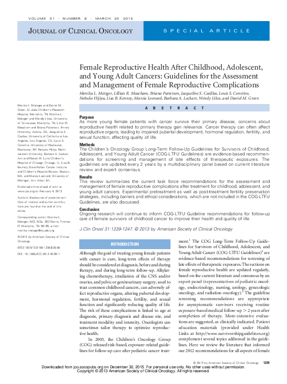 (PDF) Female Reproductive Health After Childhood, Adolescent, and Young ...