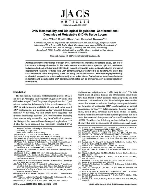 (PDF) DNA Metastability and Biological Regulation: Conformational ...