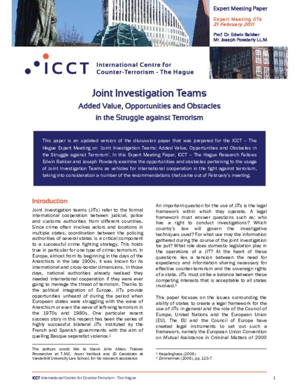 (PDF) Joint Investigation Teams. Added Value, Opportunities and ...
