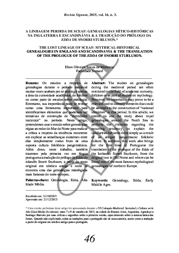 (PDF) The Lost Lineage Of Sceaf: Methodological Thoughts On Mythical ...