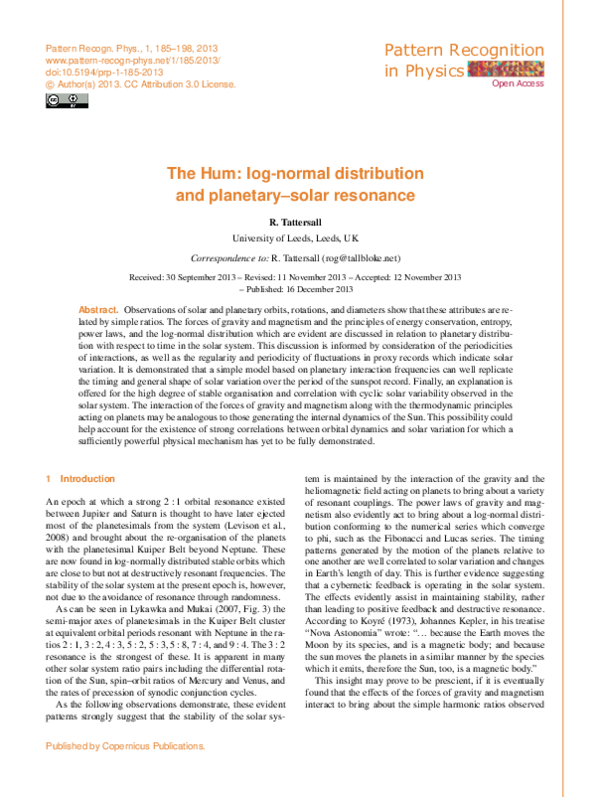 (PDF) The Hum: log-normal distribution and planetary–solar resonance