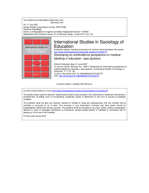 (PDF) Developing an ambivalence perspective on medical labelling in ...