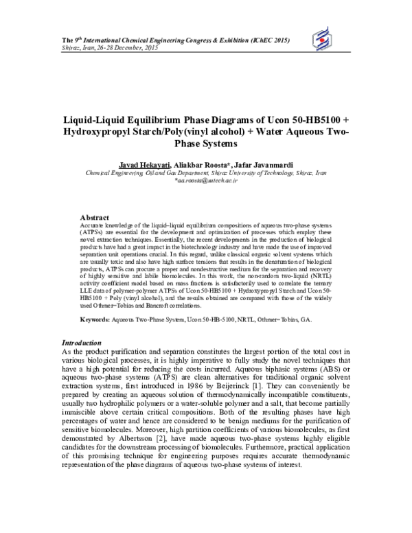(PDF) Liquid-Liquid Equilibrium Phase Diagrams of Ucon 50-HB5100 ...