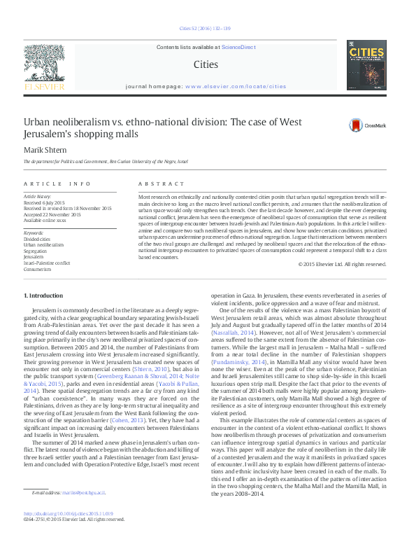 (PDF) Urban Neoliberalism vs. Ethno-national division - The case of ...
