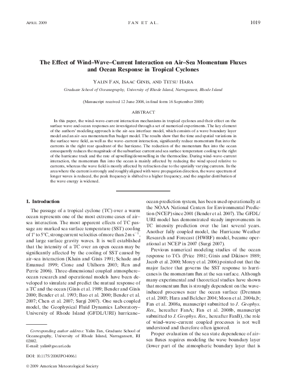 (PDF) The Effect of Wind–Wave–Current Interaction on Air–Sea Momentum ...