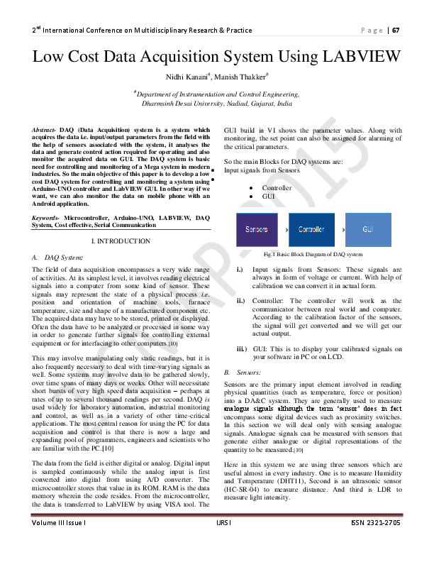 Pdf Low Cost Data Acquisition System Using Labview
