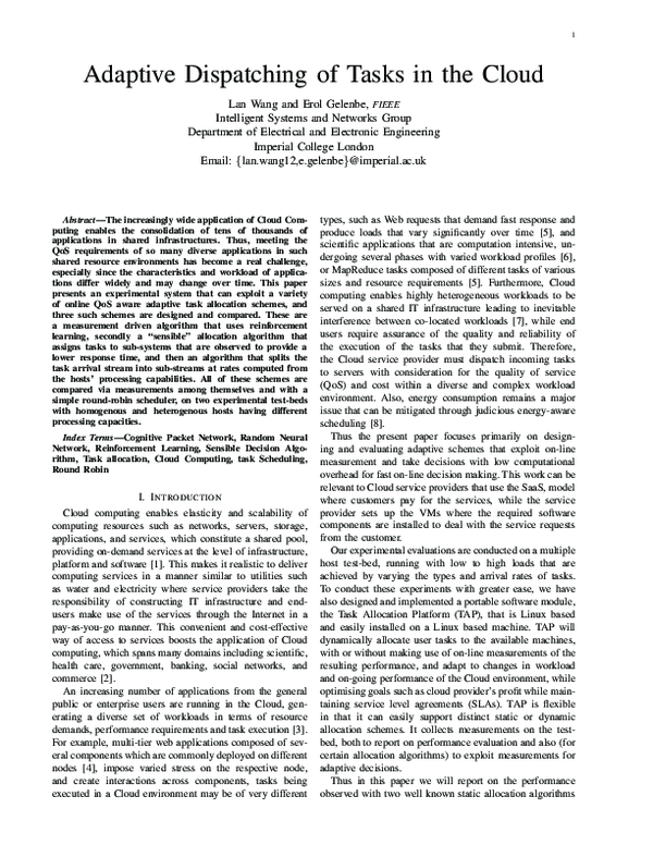 (PDF) Adaptive Dispatching of Tasks in the Cloud