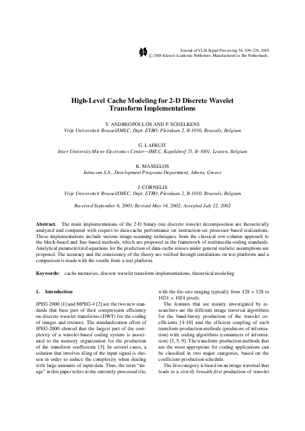 (PDF) High-level cache modeling for 2-D discrete wavelet transform implementations | Jan ...