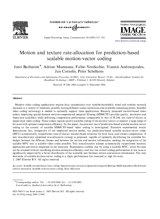 Pdf Motion And Texture Rate Allocation For Prediction Based Scalable Motion Vector Coding