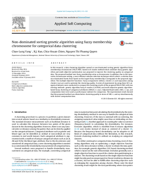 Pdf Non Dominated Sorting Genetic Algorithm Using Fuzzy Membership Chromosome For Categorical