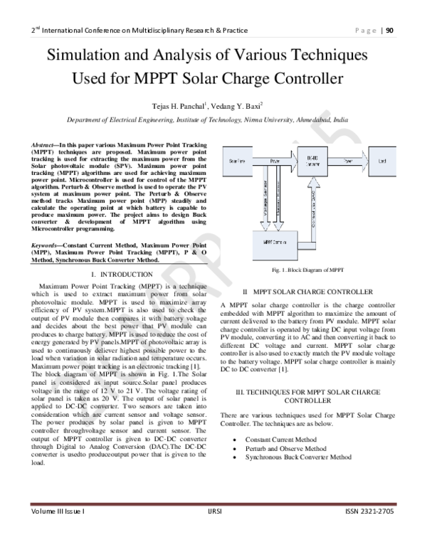 (PDF) Simulation and Analysis of Various Techniques Used for MPPT Solar Charge Controller