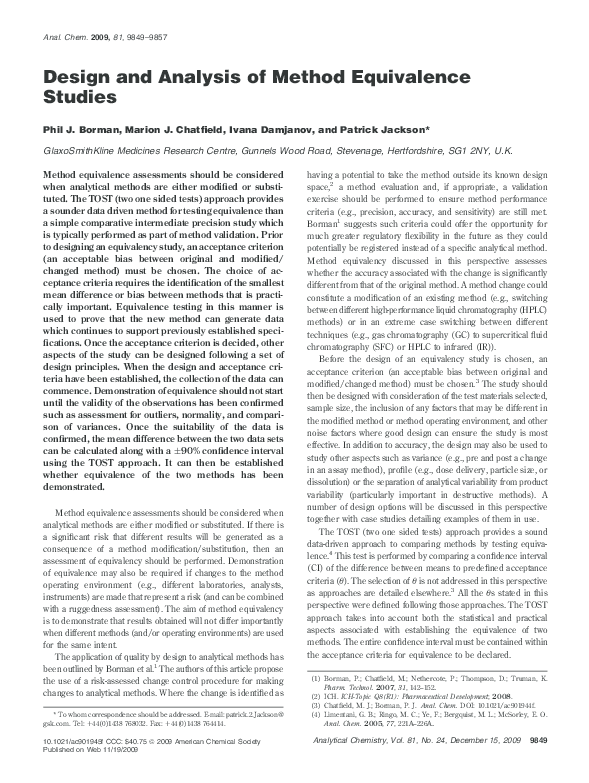 (PDF) Design and Analysis of Method Equivalence Studies