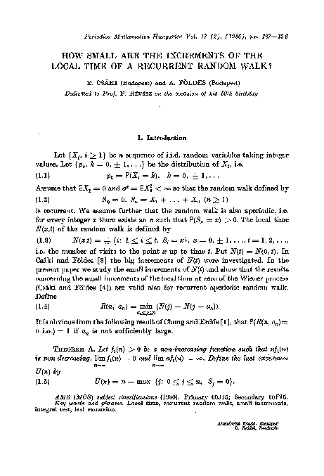 (PDF) How small are the increments of the local time of a recurrent random walk?
