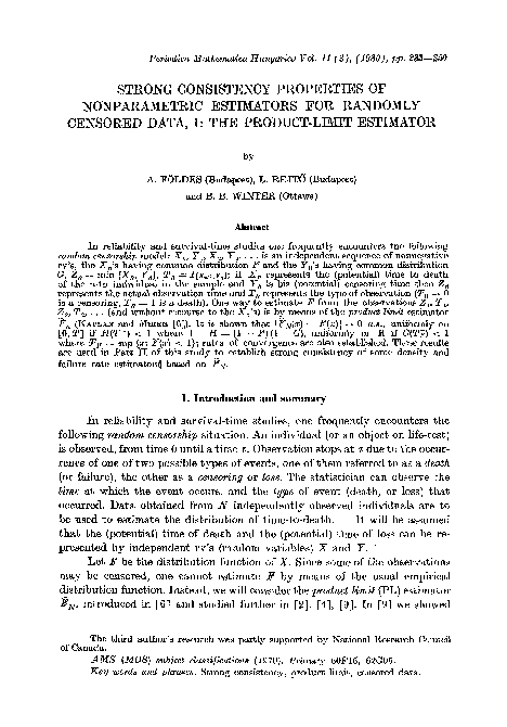 Pdf Strong Consistency Properties Of Nonparametric Estimators For Randomly Censored Data I