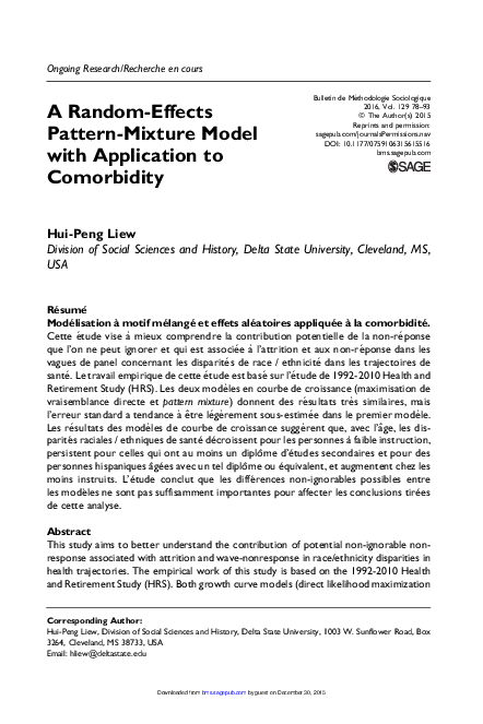 Pdf A Random Effects Pattern Mixture Model With Application To