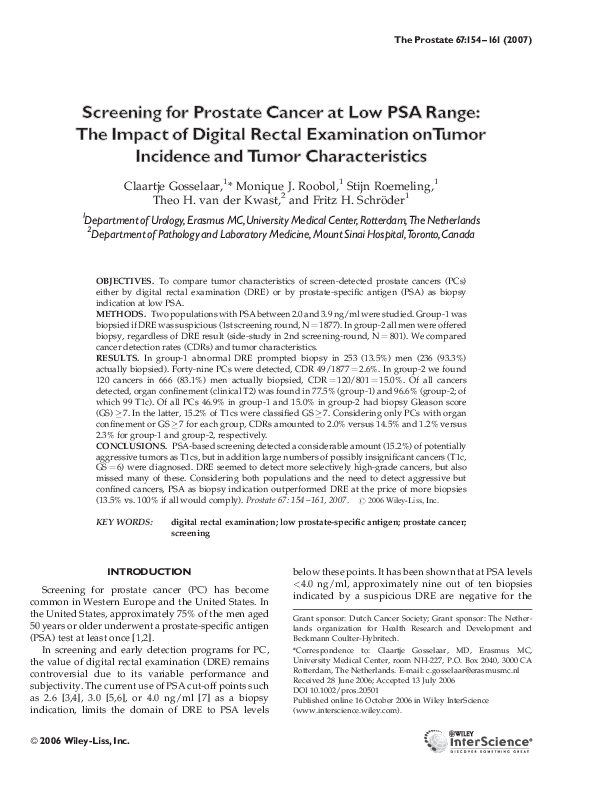 (PDF) Screening for prostate cancer at low PSA range: The impact of ...