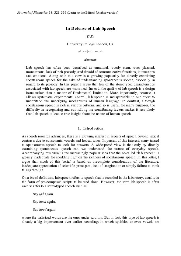 (PDF) In defense of lab speech