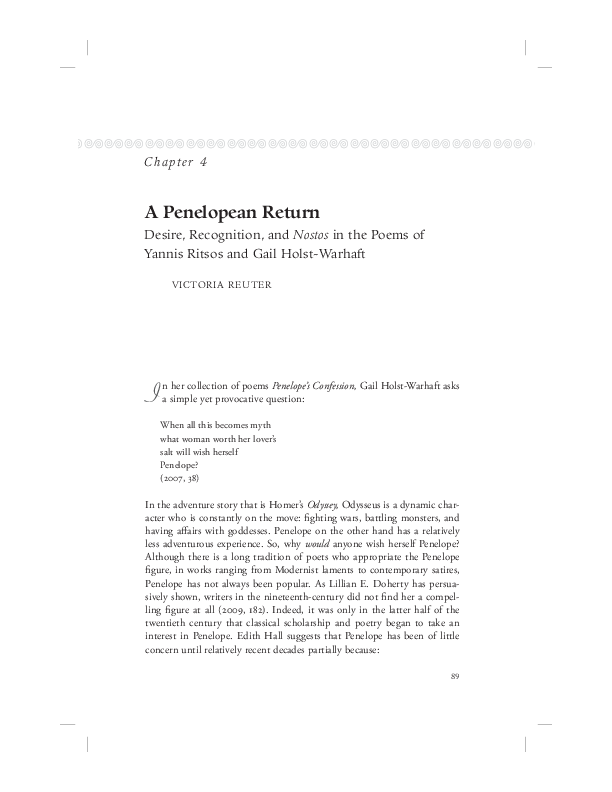 (PDF) Reuter, Victoria. “A Penelopean Return: Desire, Recognition, and ...