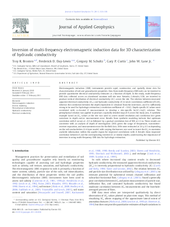 (PDF) Inversion of multi-frequency electromagnetic induction data for 3D characterization of ...