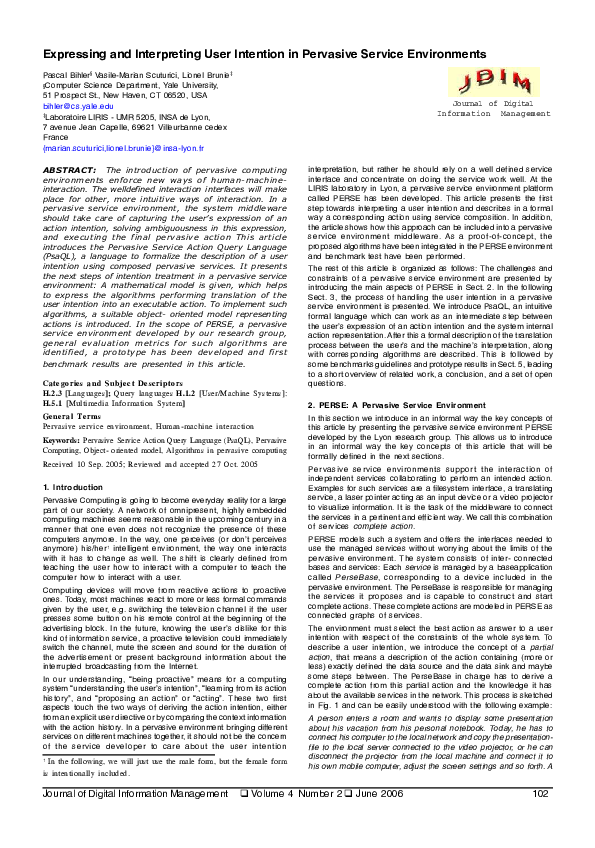 (PDF) Expressing and interpreting user intention in pervasive service environments