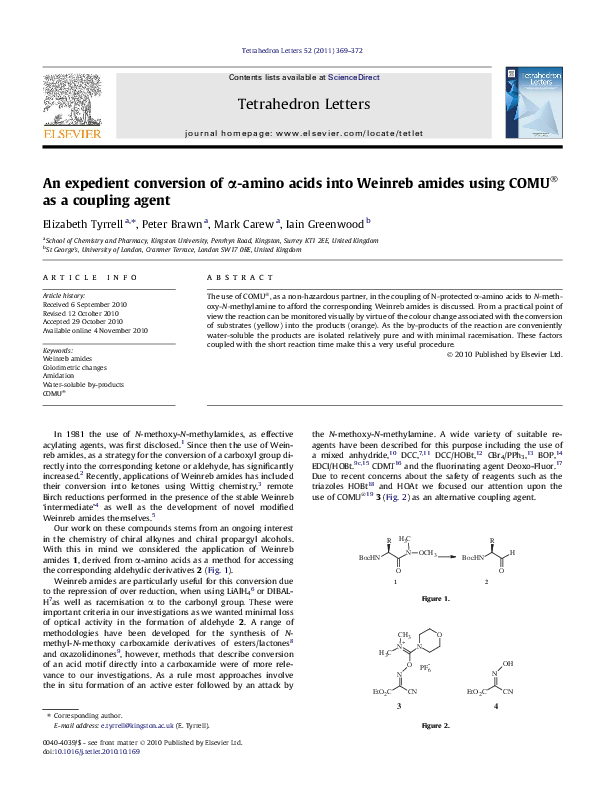 (PDF) An expedient conversion of α-amino acids into Weinreb amides ...